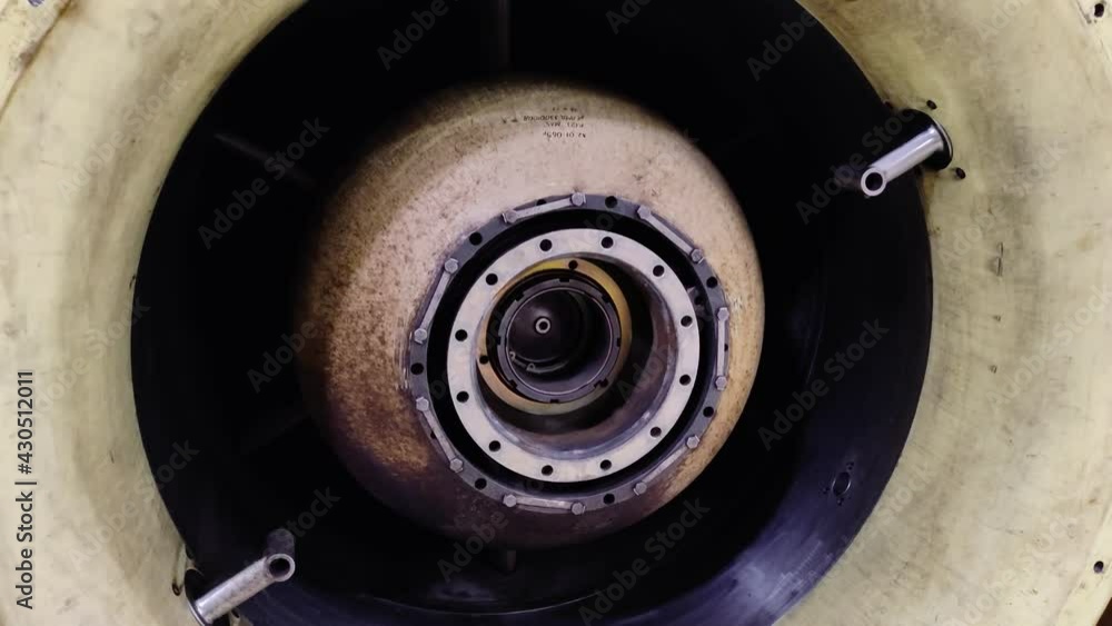 Disassembled Soviet aircraft engine D30. Fuel line. Jet engine repair ...