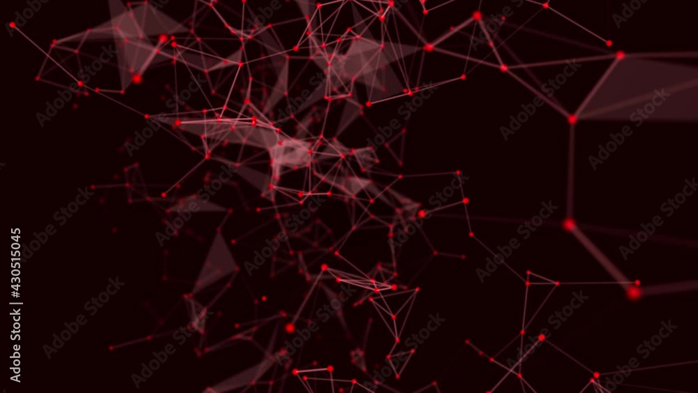 4K digital connection abstract animation dots and lines on red ...
