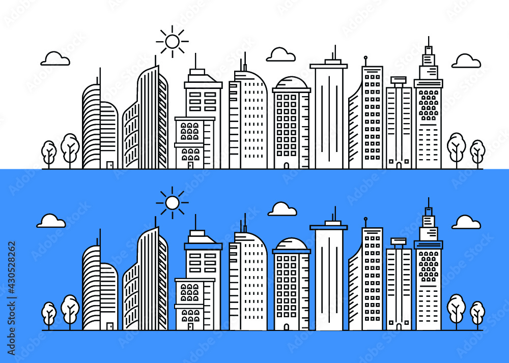 Cityscape Illustration line art vector line Colored Stock Vector ...