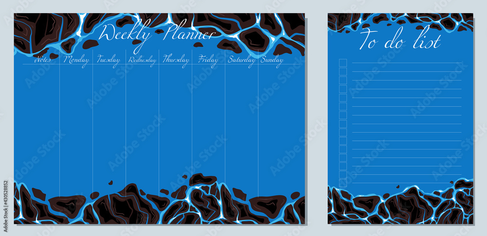 Set of day organization templates with pattern of the water surface ...