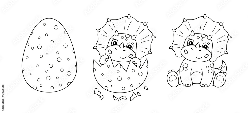Dinosaur egg and cute little dinosaur for kid coloring book. Baby ...