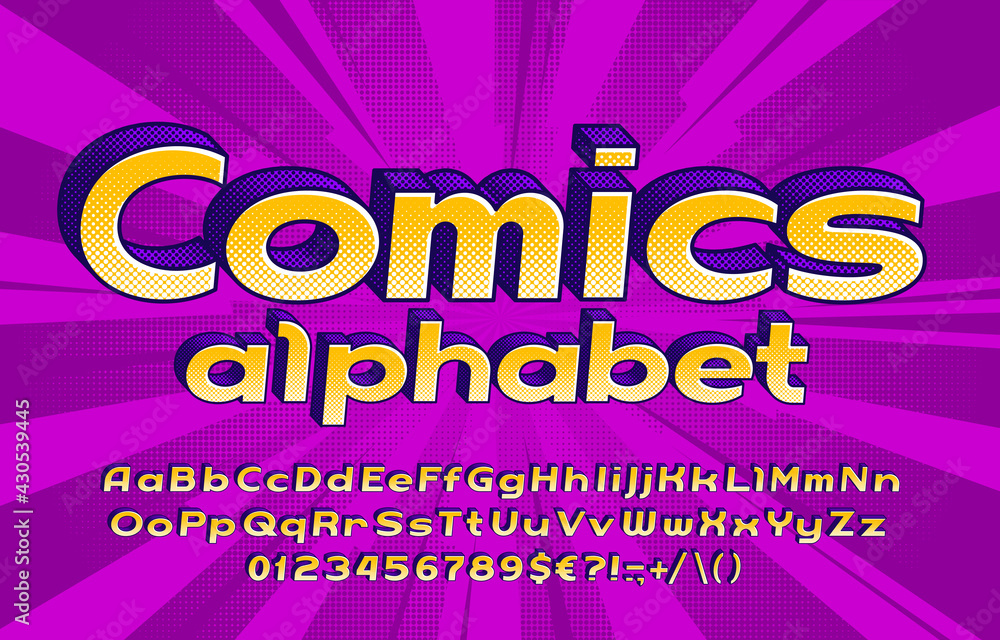 Comics alphabet font. Letters, numbers and punctuations in retro comic ...