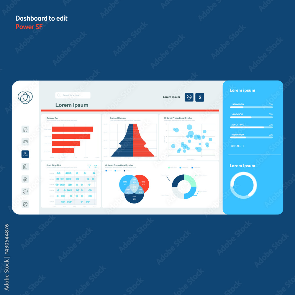 Data visualization. Power bi. Graphs and charts. EPS10 Stock Vector ...