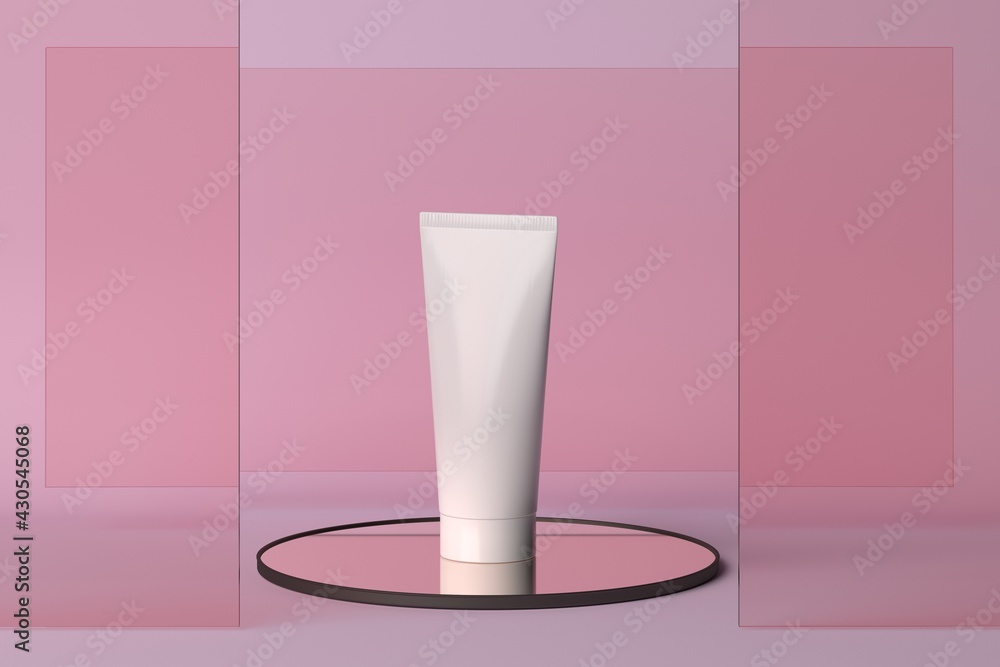 3D rendering. Presentation of cream on a light background, minimalist ...