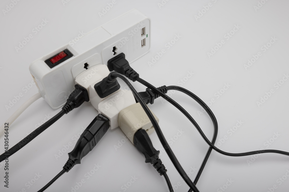 Multiple power socket with connected plugs , Multi plug electrical ...