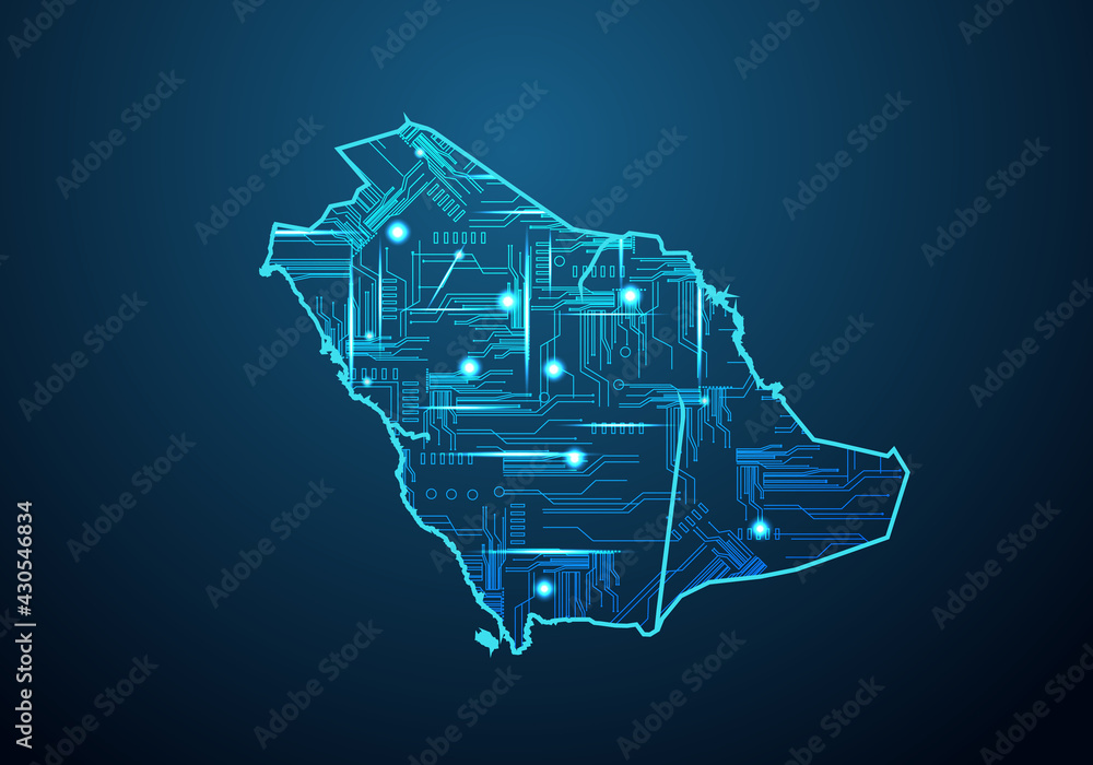 Abstract futuristic map of saudi Arabia. Circuit Board Design Electric ...