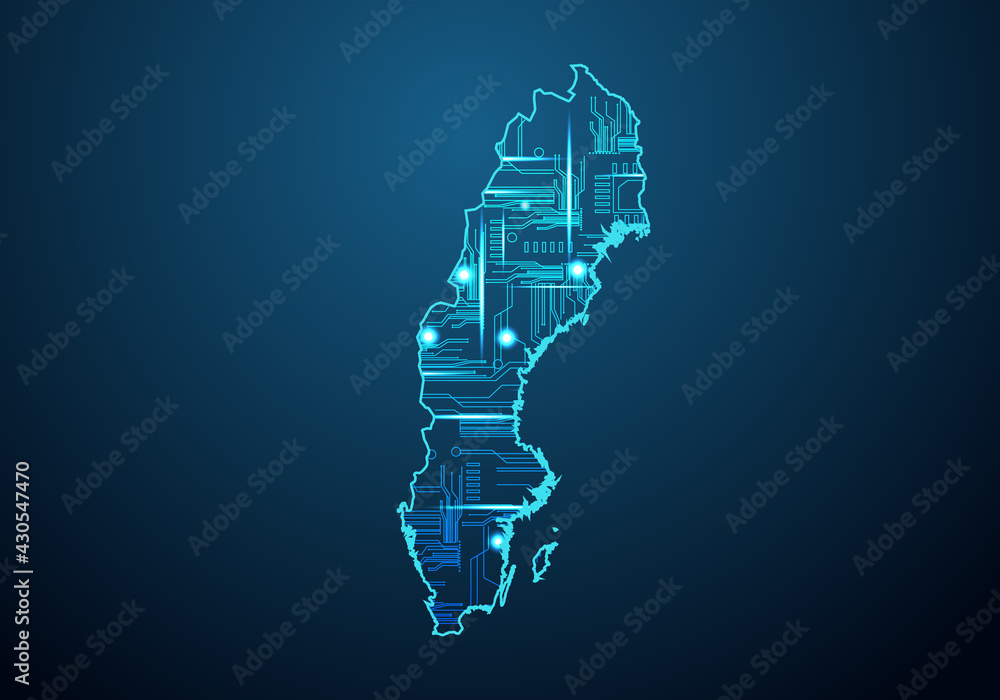 Abstract futuristic map of sweden. Circuit Board Design Electric of the ...