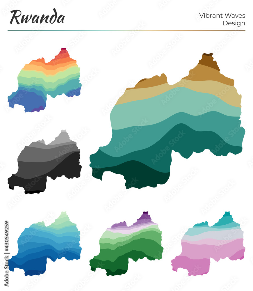 Set of vector maps of Rwanda. Vibrant waves design. Bright map of ...