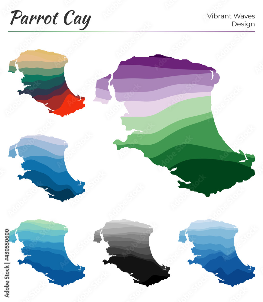 Set of vector maps of Parrot Cay. Vibrant waves design. Bright map of ...