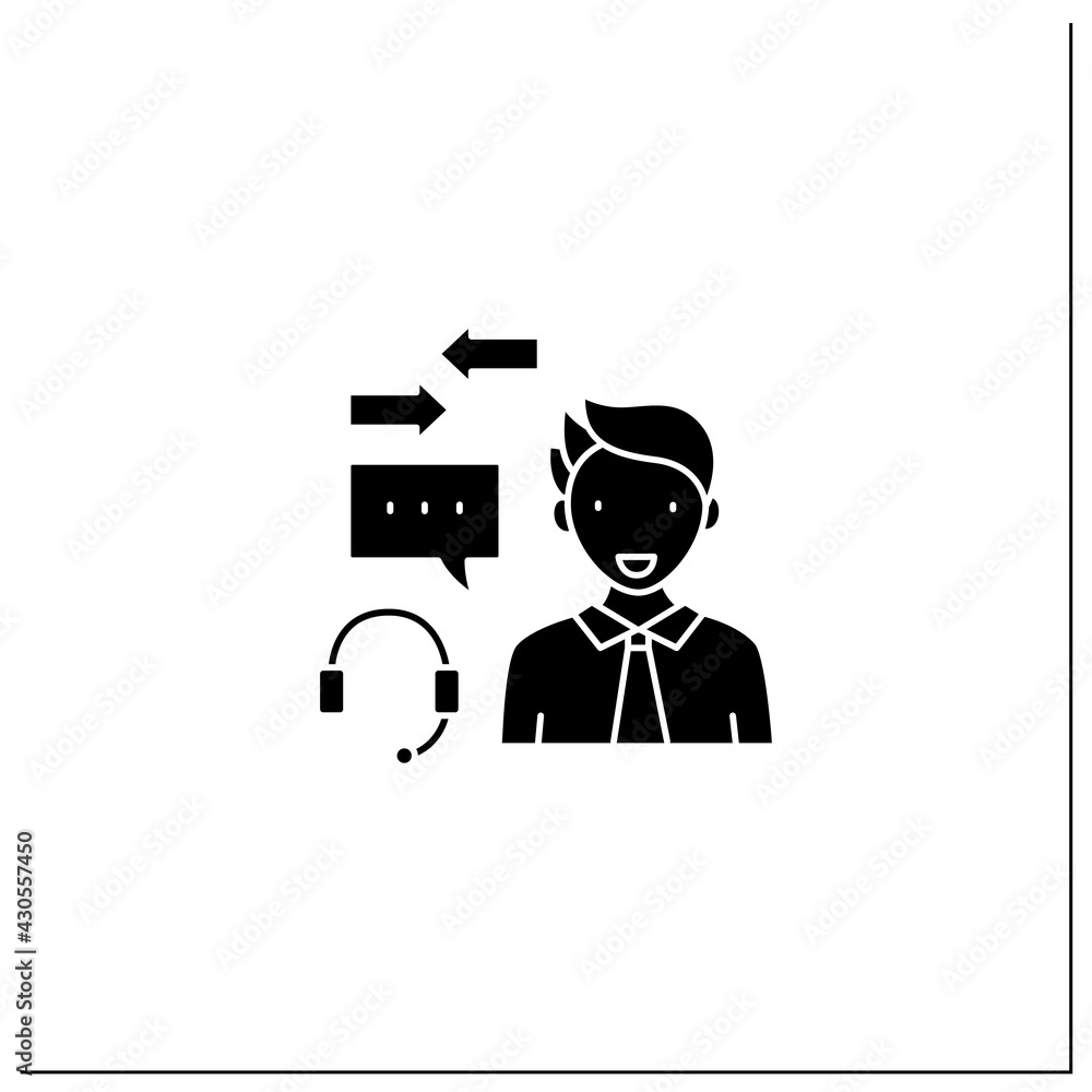 Providing feedback glyph icon. Two-way communication process. Customer ...