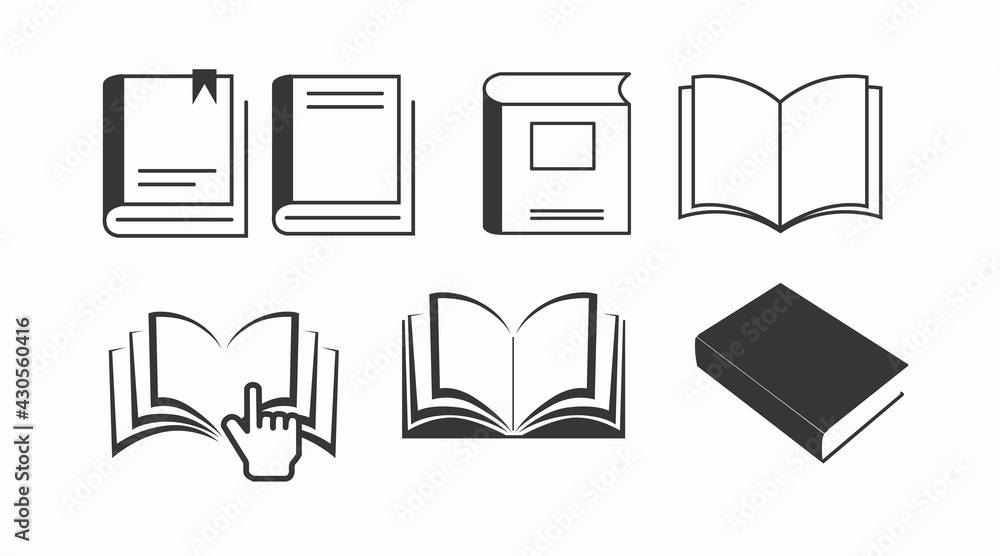 Books Icon Set. Vector isolated black and white book different icons ...