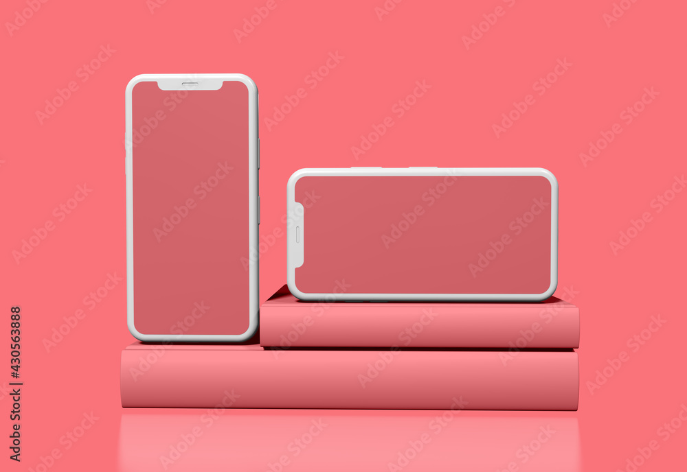 Minimalist modern 3d render illustration Realistic cell phones mockup ...