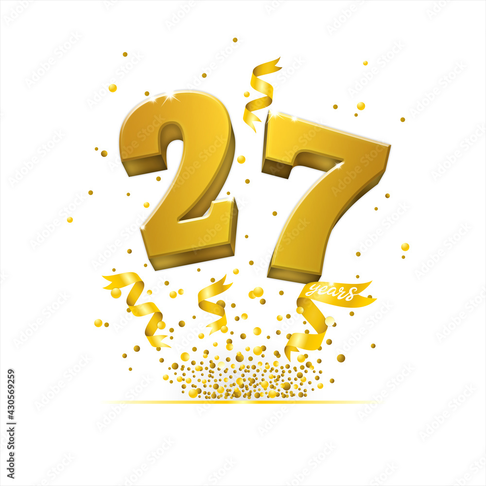 Poster template for Celebrating 27 anniversary event party. Gold 3d ...