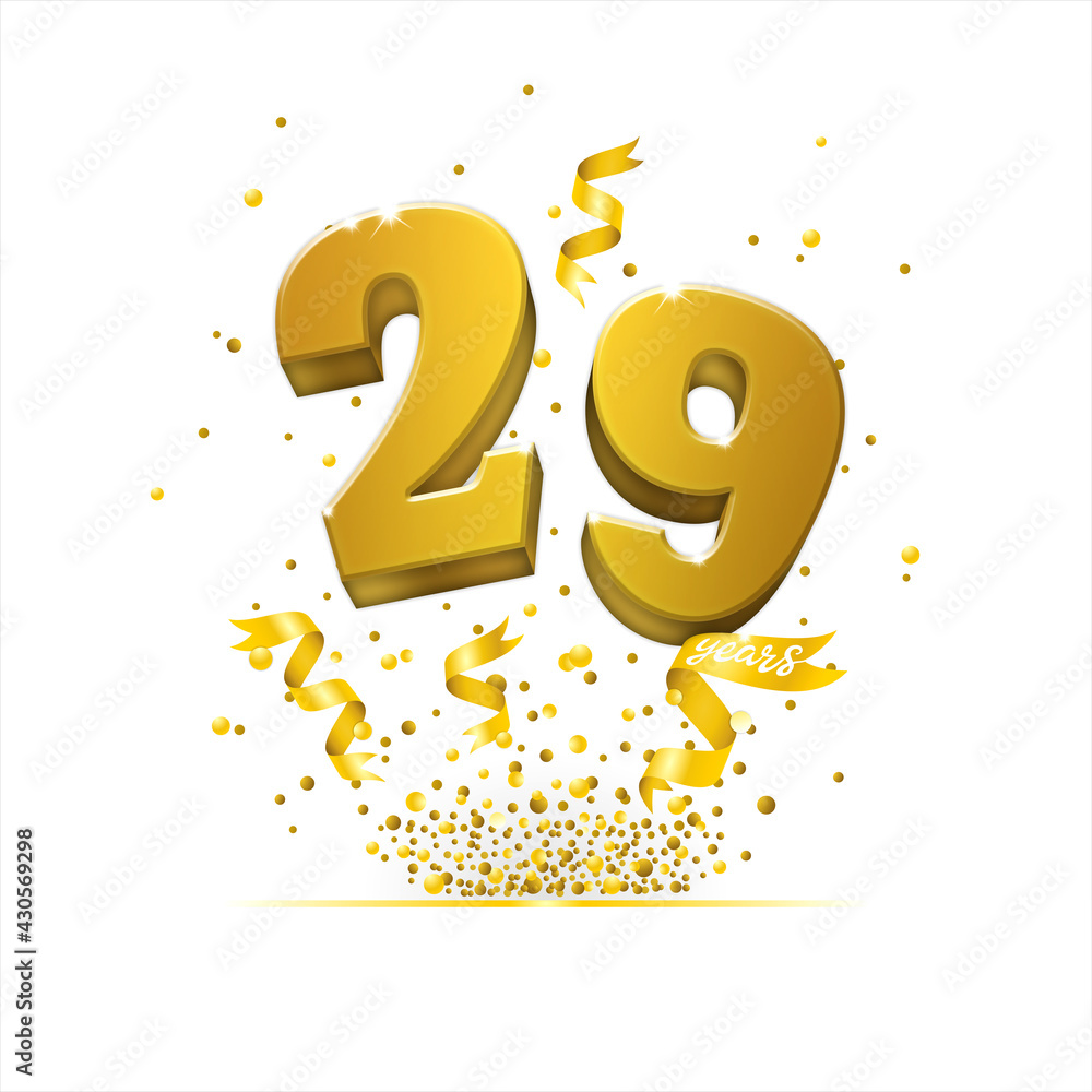 Poster template for Celebrating 29 anniversary event party. Gold 3d ...