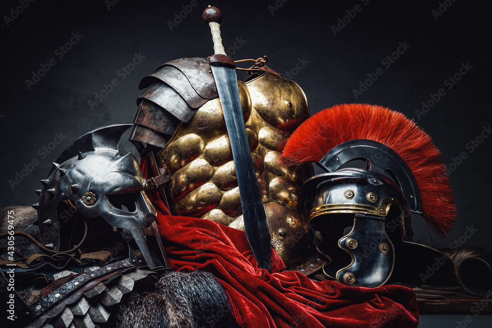 Ancient rome warrior and gladiator armor and sword Stock Photo | Adobe ...