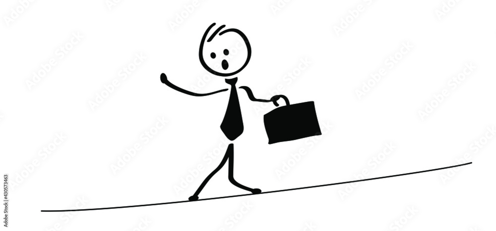 Vecteur Stock Business stickman man runs on a thin wire. Tightrope ...