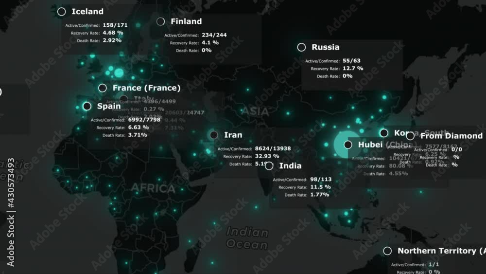 Coronavirus COVID-19 pandemic map with countries statistics data and ...