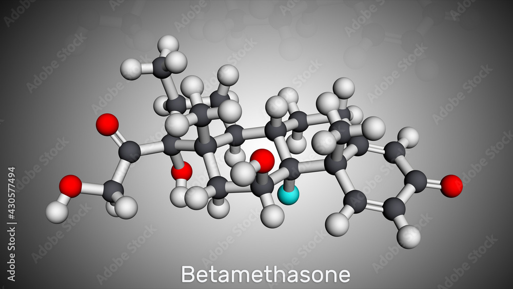 Betamethasone, molecule. It is synthetic corticosteroid, glucocorticoid ...