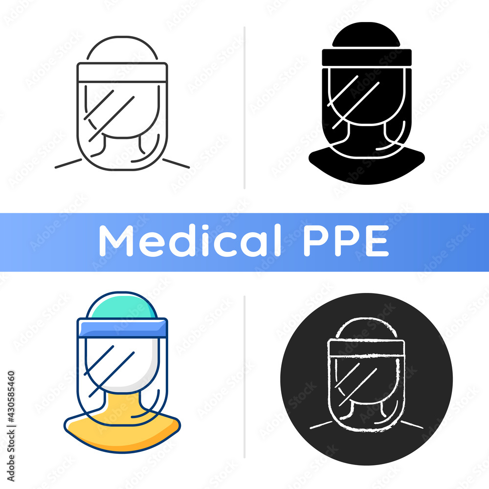 Medical face shield icon. Reusable facial cover. Protective wear from ...