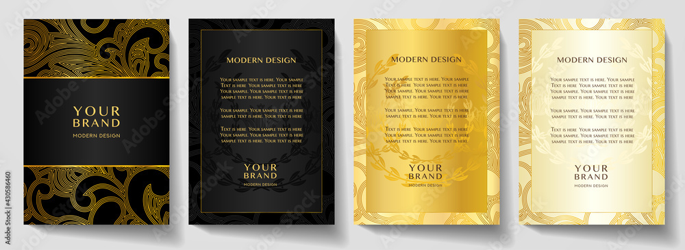 Luxury gold curve (scroll) pattern cover, frame design set. Elegant ...