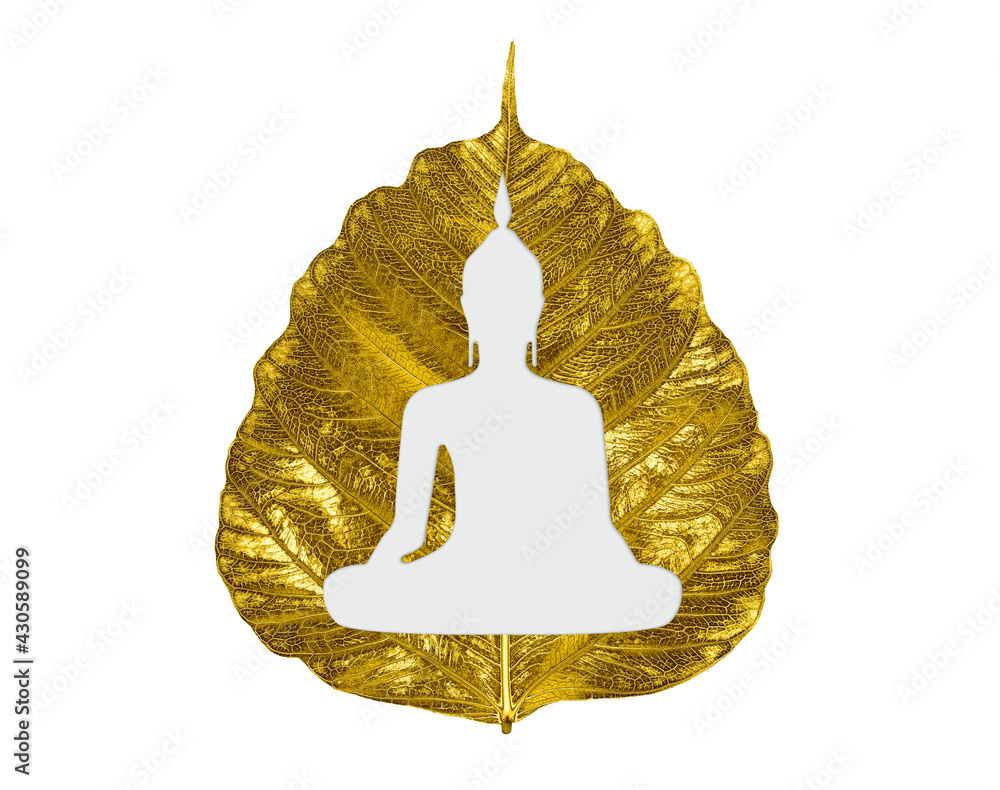 Isolated beautiful silhouette Buddha statue shape of sitting on a gold ...