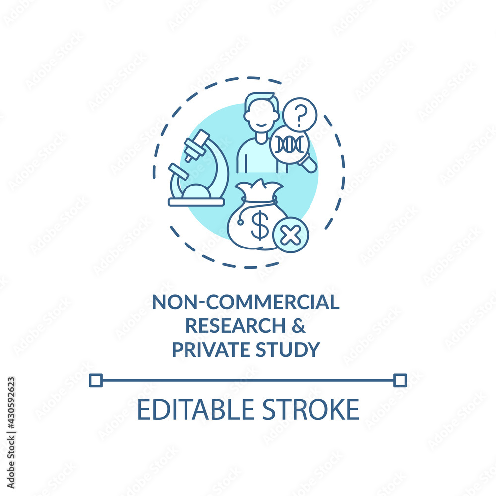 Non-commercial research, private study concept icon. Exception to ...