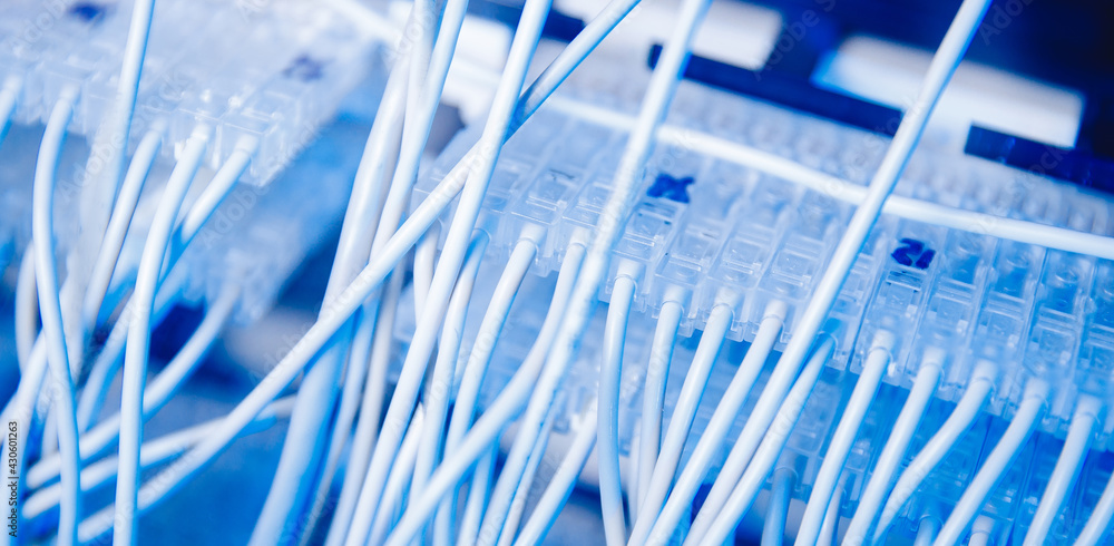 Concept internet data center blue background. Banner fiber ethernet ...