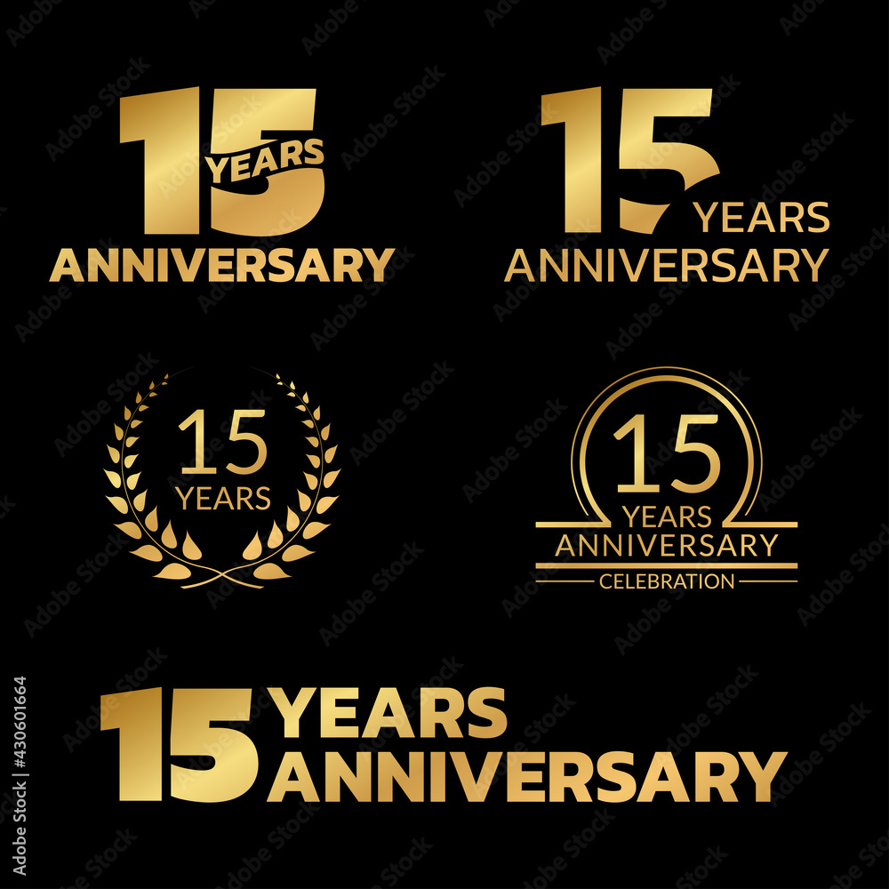 15 years anniversary icon or logo set. 15th birthday celebration badge ...