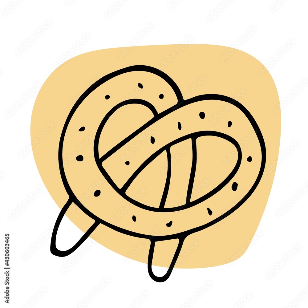 Pretzel sketch. Pastries sketch black linear doddle illustration. Hand ...