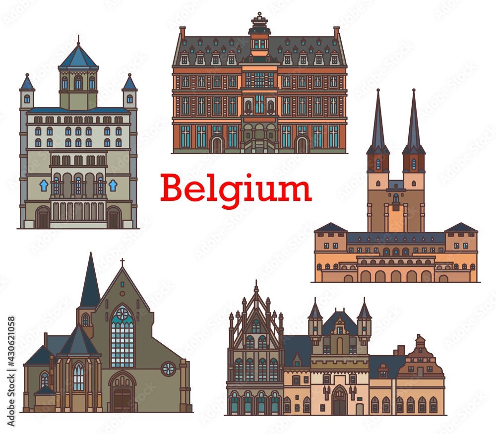 Belgium landmarks, architecture buildings, vector Belgian travel ...