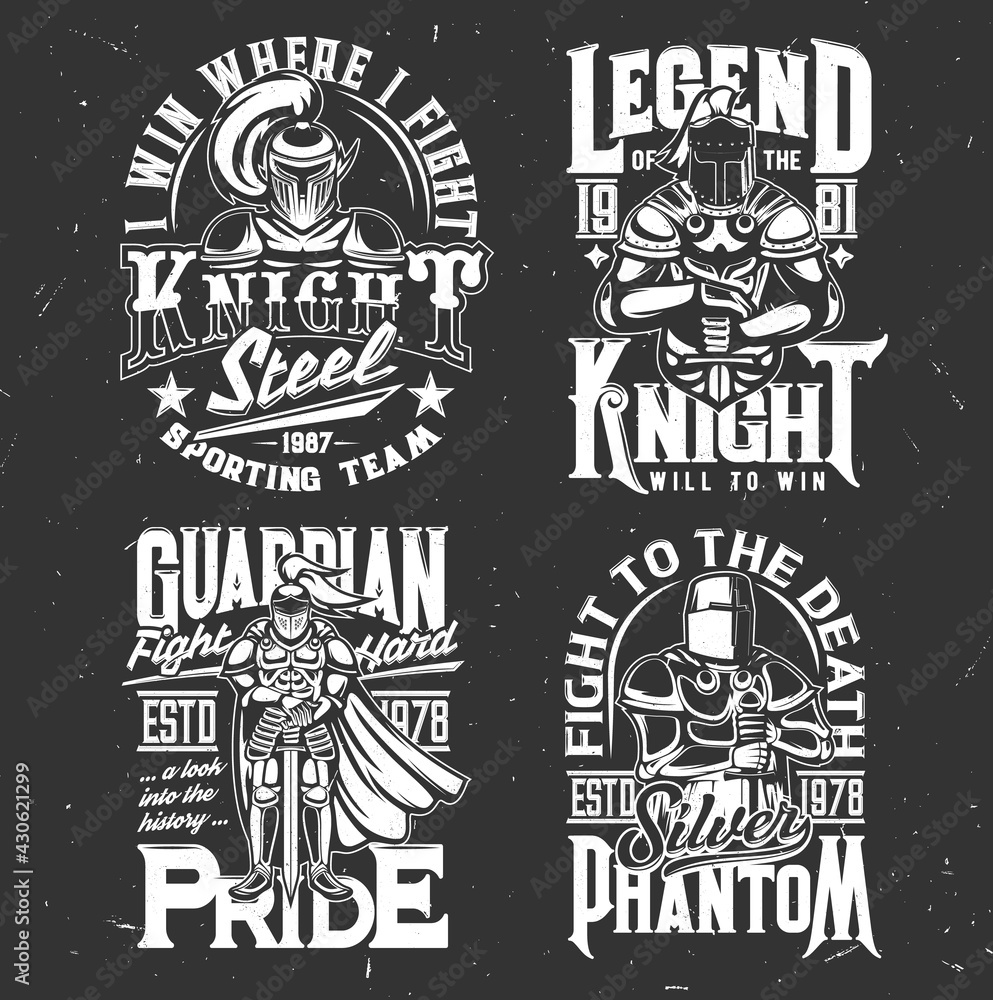 Knight warrior with sword t-shirt print sport team emblem, vector ...