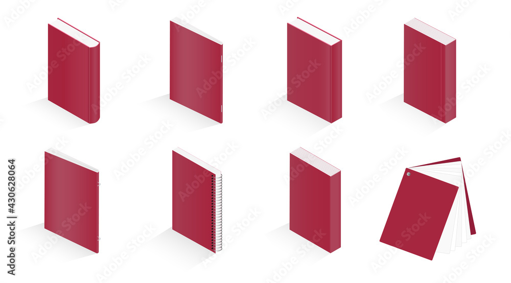Books. Set of vector isometric illustrations of notebook, notepad ...