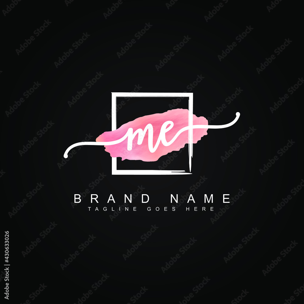 Handwritten Signature Logo for Initial Letter ME - Watercolor ...