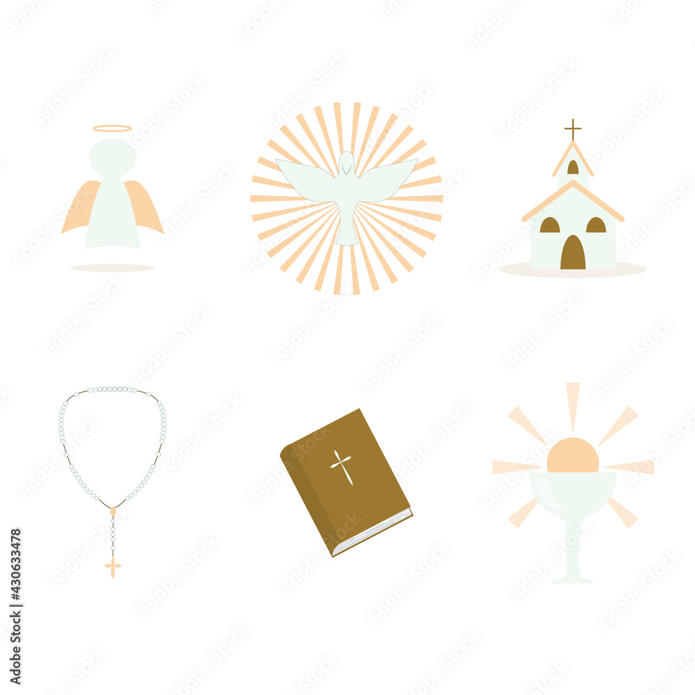 Set of Catholic Symbols Vector - rosary, holy spirit, church, angel ...