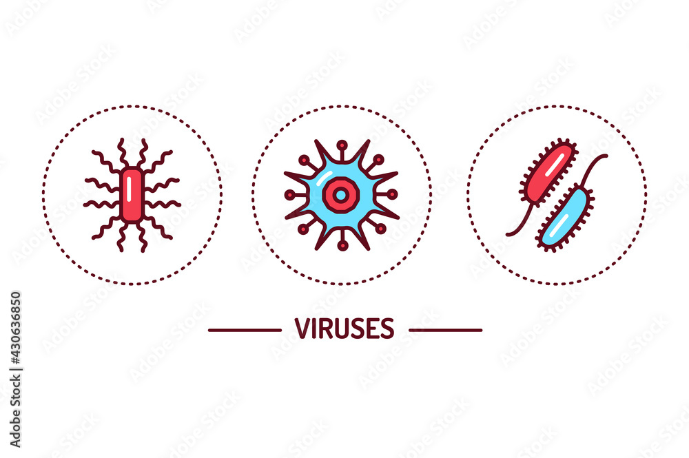Viruses color line icons concept. Isolated outline color element ...