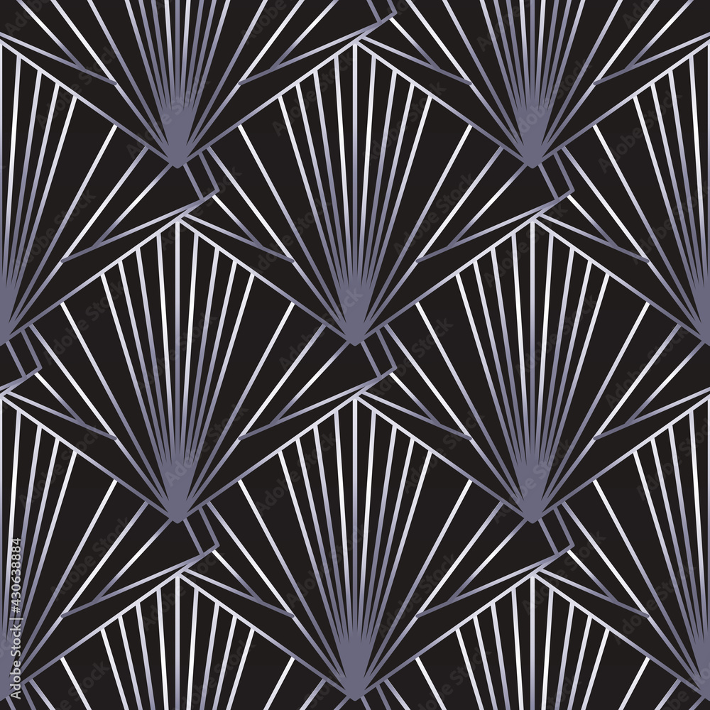 Art deco style geometric seamless pattern in black and silver. Vector ...
