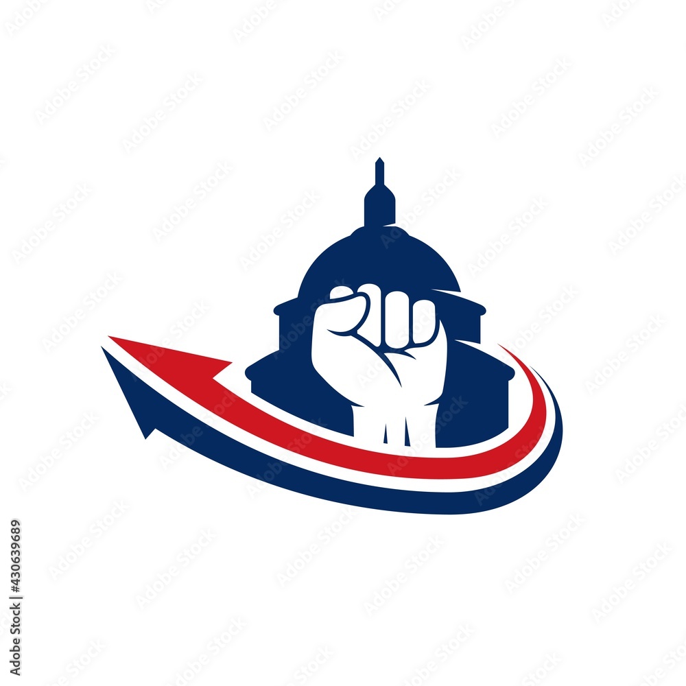 fist vector with capitol hill building silhouette. left-wing political ...
