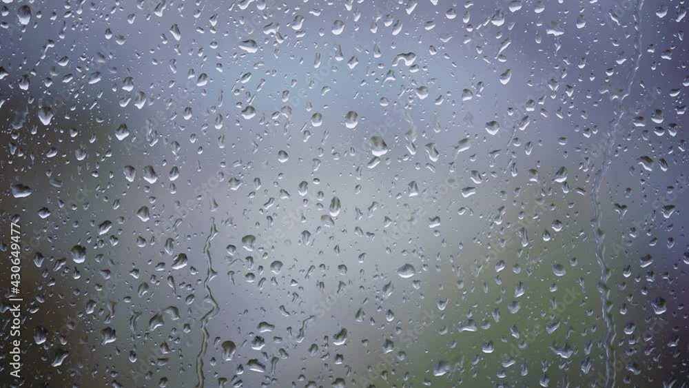 Window with rain drops, condensate or steam after heavy rain, large ...