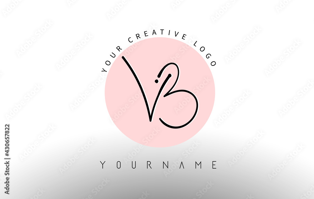 Handwritten Letters VB v b Logo with rounded lettering and pink circle ...