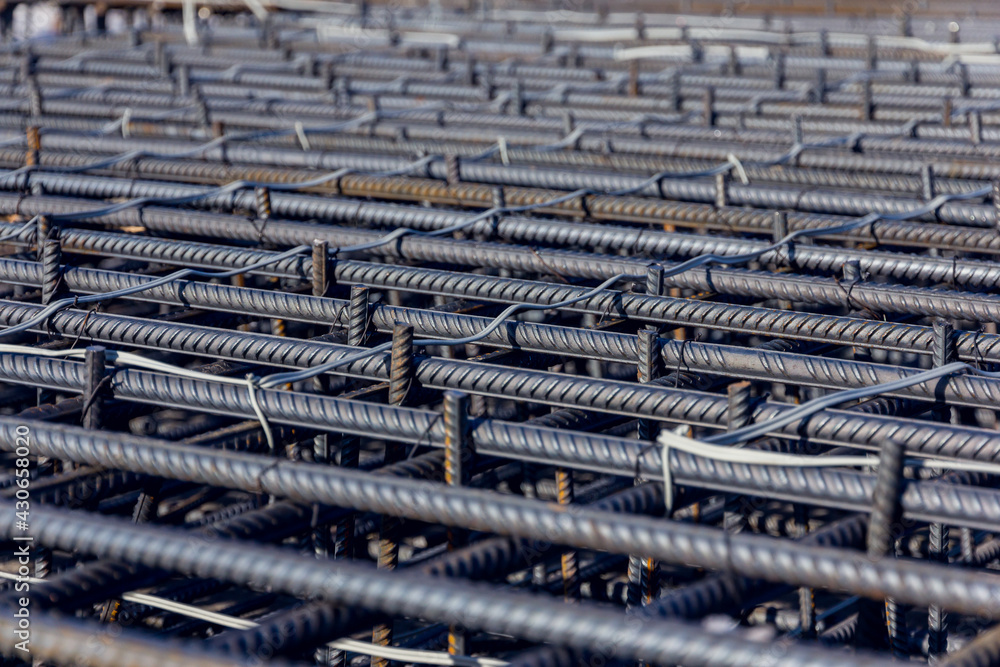 Construction rebar steel work reinforcement. Reinforcements steel bars ...