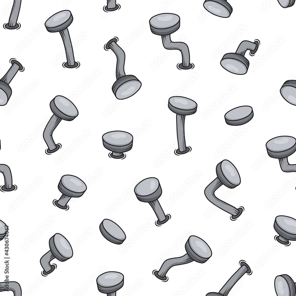 Cartoon iron old nails seamless pattern, steel bent vector spikes ...