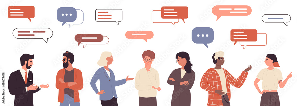 People talk, friendly or work communication vector illustration set ...