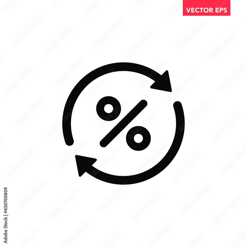 Black round rate exchange icon, simple finanical spin flat design ...