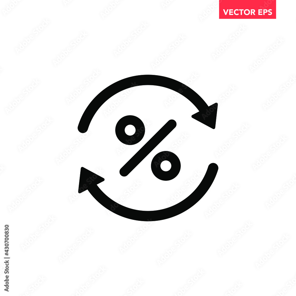 Black round rate exchange icon, simple finanical spin flat design ...