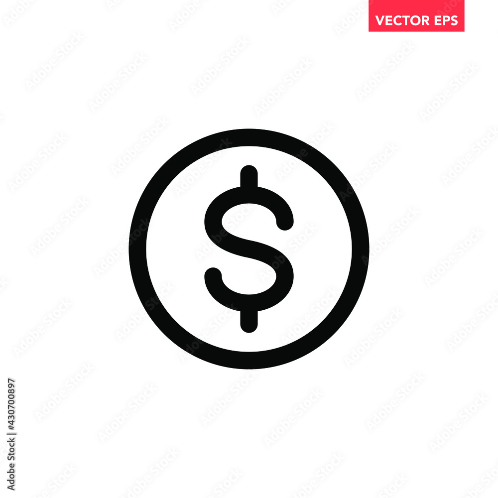 Black round coin icon, simple financial banking flat design vector ...
