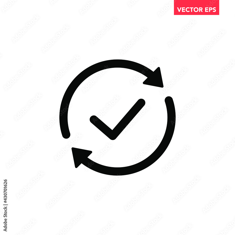 Black round checking process sync approved icon, simple turning arrows ...