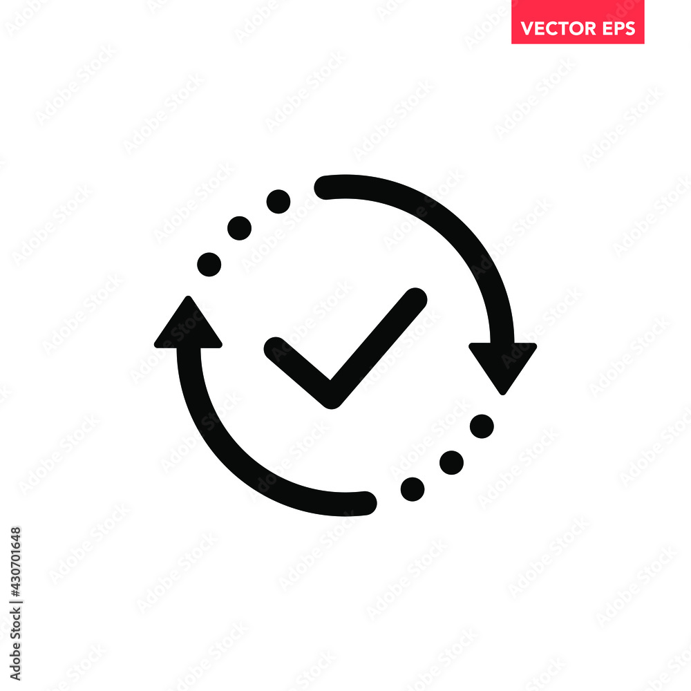 Black round checking process sync approved icon, simple turning arrows ...