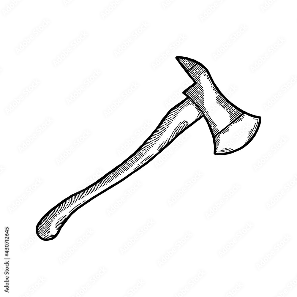 Engraving Style Firefighter axe. Retro Black and white illustration ...