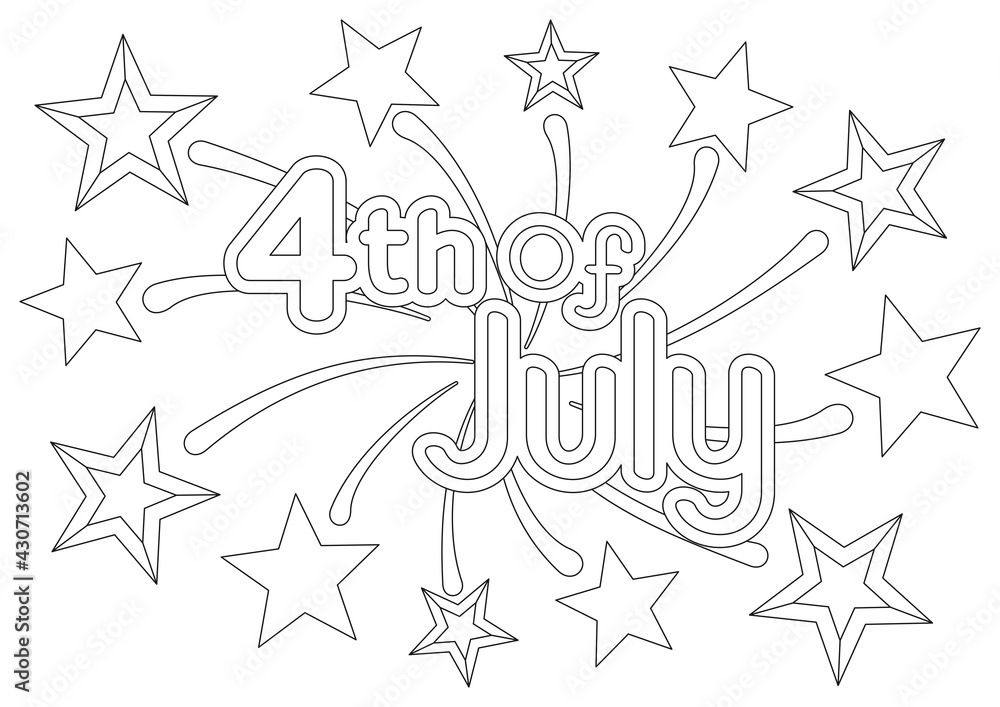 Coloring page with a festive quote on a background with firework and ...