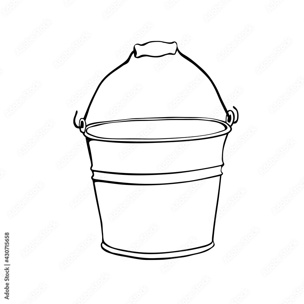 Aluminum bucket with handle in hand drawn doodle style isolated on ...